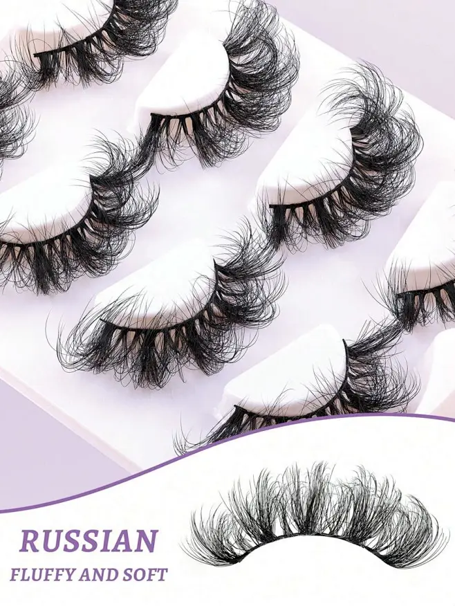 4 Pairs Fluffy Eyelashes 25mm Dramatic Long Thick Volume Natural Faux ...