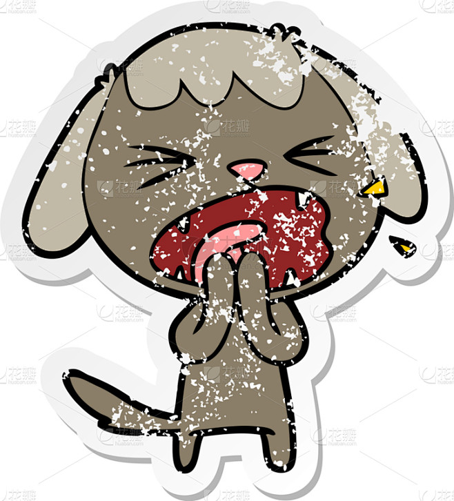 可爱的,狗,吠声,标签,卡通,仿旧磨损的效果,宠物,图像,撕破的,棍