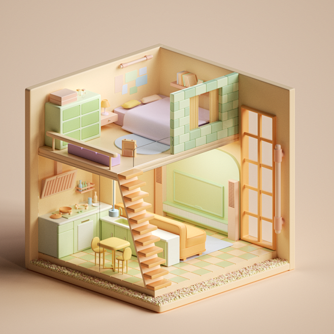 近期C4D零基础课程小房间案例优秀作业-C4D蜂巢计划 (21)