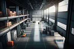 plenk117f8737_A_large_modern_warehouse_with_high_ceilings_and_a ...
