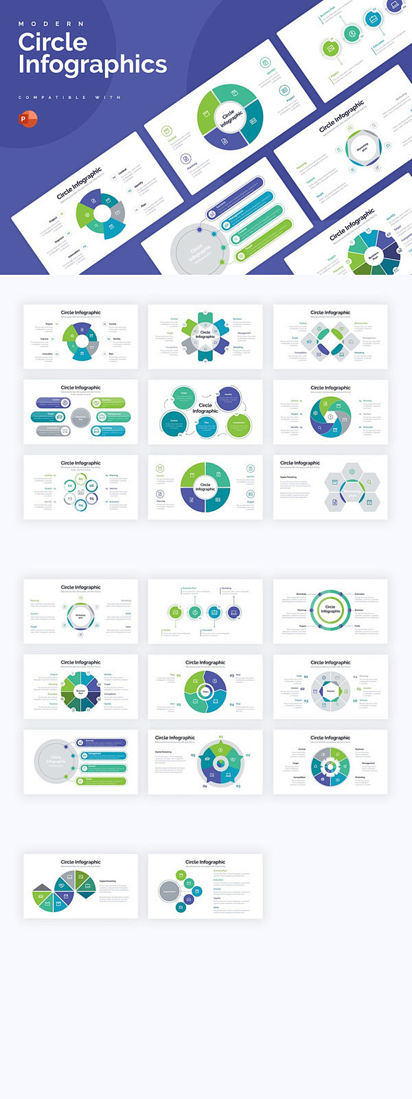 常用圆形数据展示PPT模版 (PPTX)