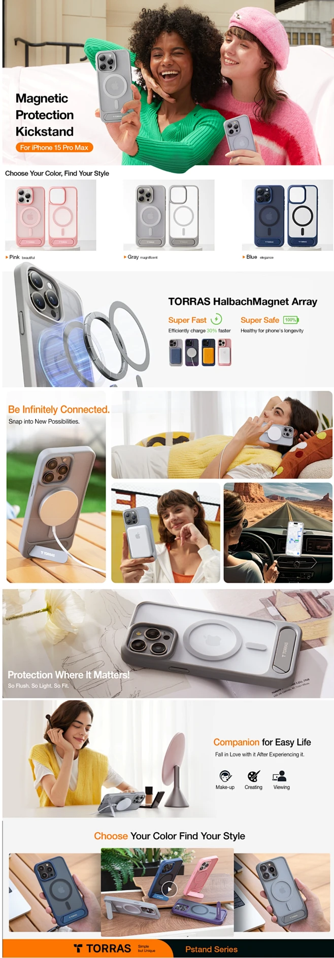 Amazon.com: TORRAS Magnetic Seamless Stand Case for iPhone 15 Pro Max ...