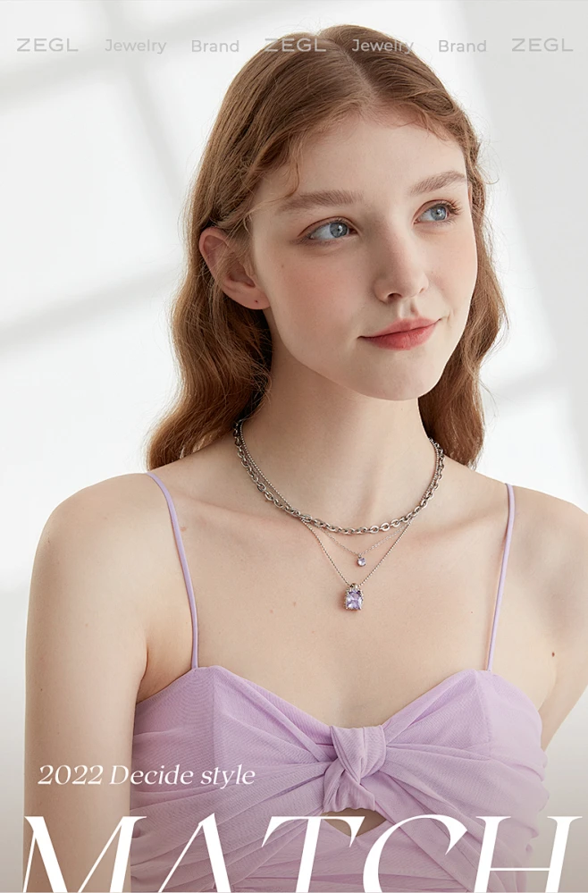 ZEGL设计师液态多层叠戴项链女生小众设计高级感紫色甜酷风锁骨链-tmall.com天猫图片_医美——女模特图片素材-花瓣网