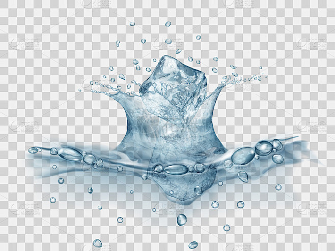 Water splash from falling ice cubes