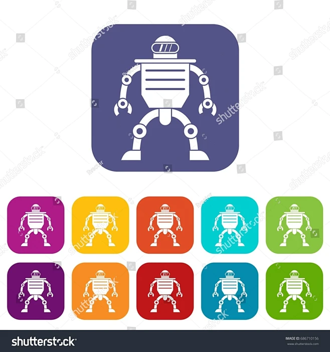 Humanoid robot icons set illustration in flat style In colors red, blue ...