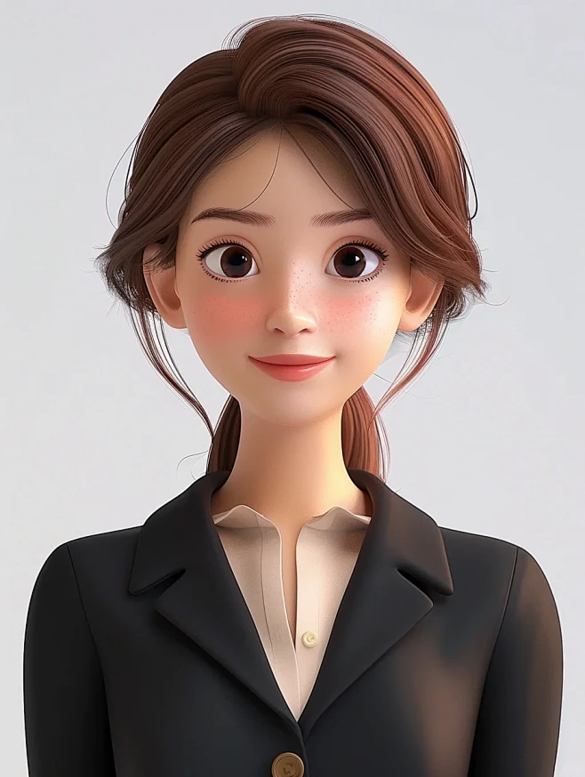 A young female customer service cartoon avatar, with business suit and ...
