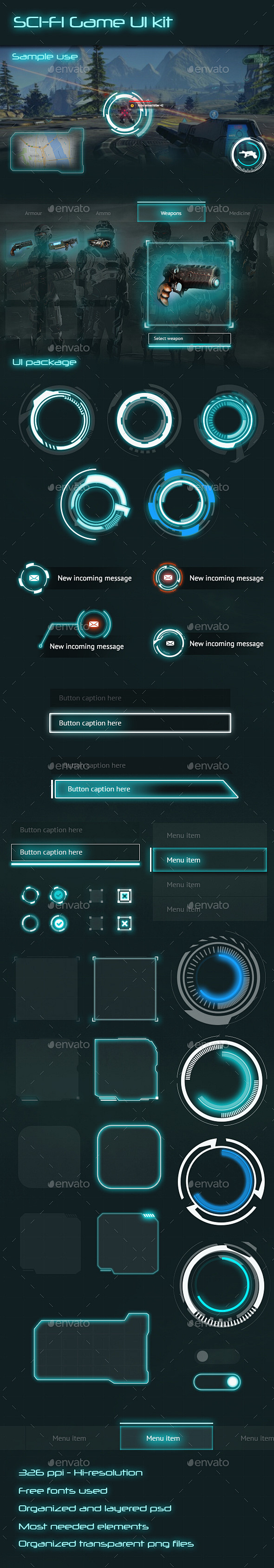 科幻游戏UI工具包-用户界面游戏资产Sci-Fi Game UI Kit - User Interfaces Game Assets幻想小说 ...
