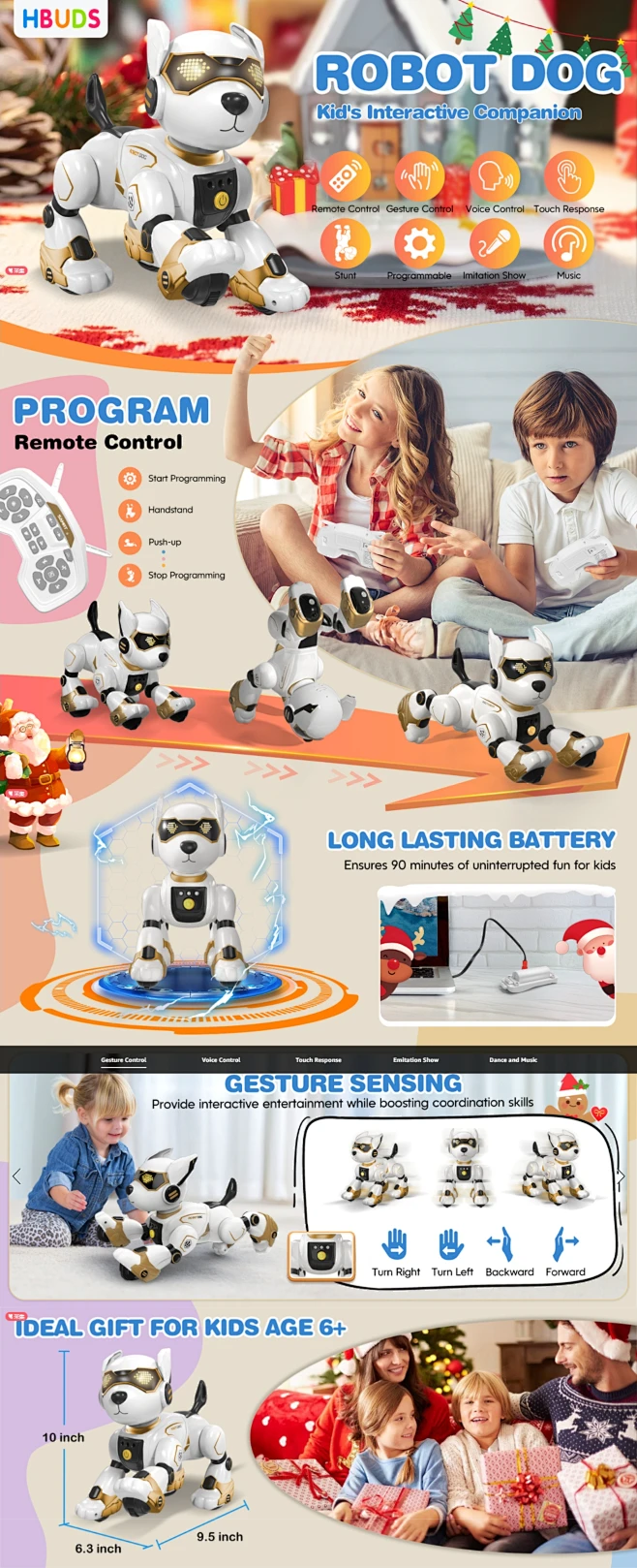 Amazon.com: HBUDS Robot Dog Toys for Kids, Remote Control Dog Robot, Voice & Touch Control ...