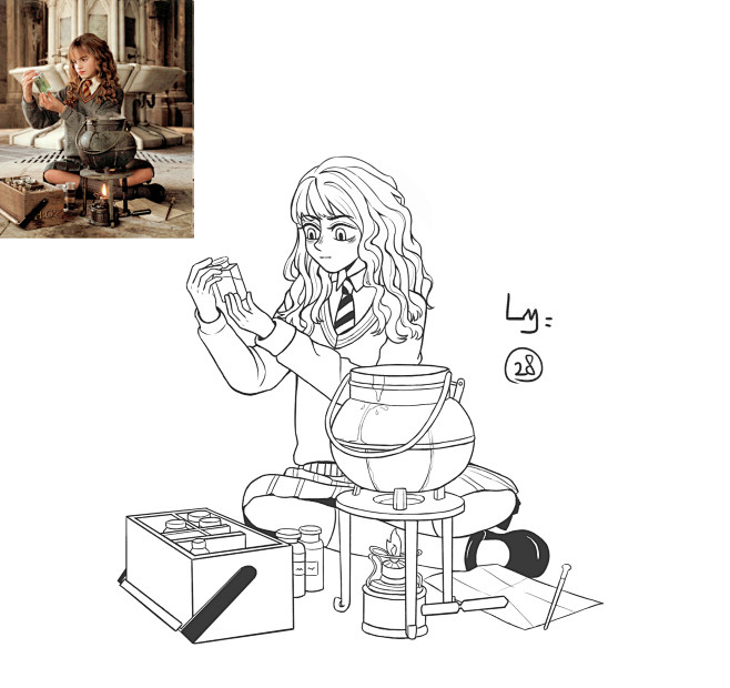 线稿 哈利波特 赫敏