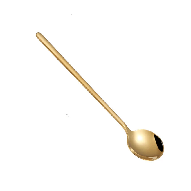 304不锈钢小圆勺韩式长柄搅拌勺咖啡勺甜品勺创意钛金小勺子批发-花瓣网