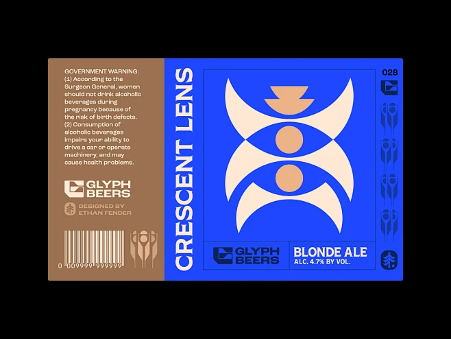 Glyph Beer 28 ancient artifact beer beer label blonde blonde ale crescent moon eye geomtric icon ...