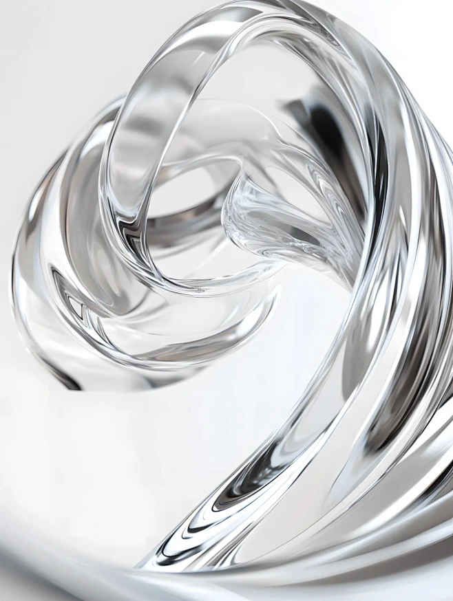 Close-up of glass, chrome, silver, and white swirls on a white ...
