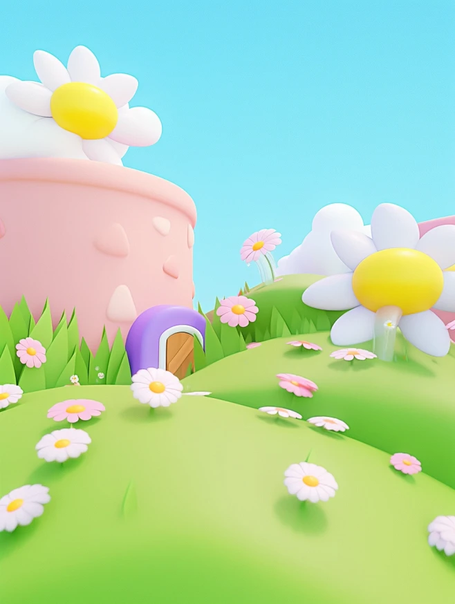3d blender, fantasy land, in the style of neo-geo minimalism, flower ...