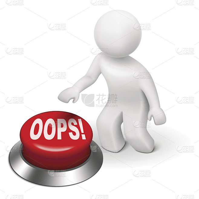 3d人正在按“OOPS!”按钮