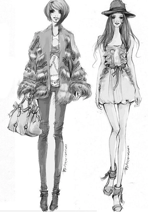 手绘系列服装效果图-花瓣网