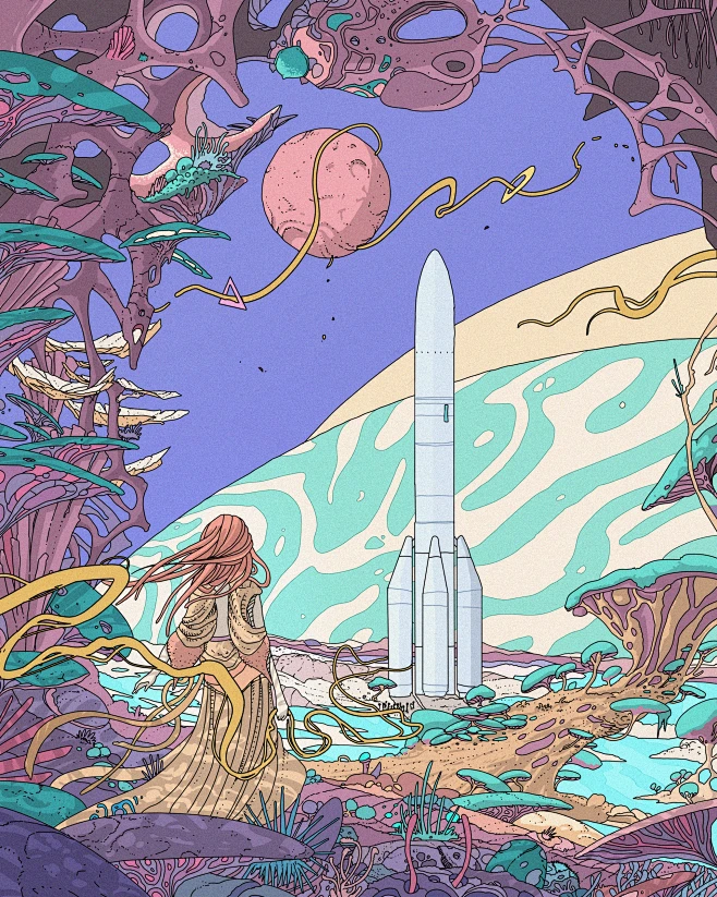 Ariane colored details ILLUSTRATION moebius mythology rocket royalex ...