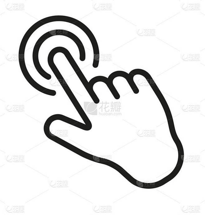 Touch screen finger tap gesture vector icon with e