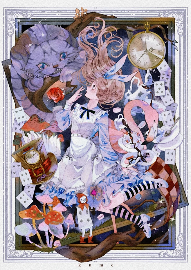 柴郡猫与爱丽丝_KUME-九米__插画师作品_涂鸦王国gracg.com-花瓣网