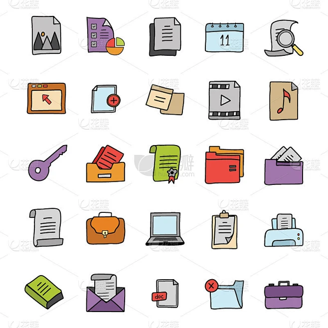 Files Doodle Icons Pack素材-花瓣网