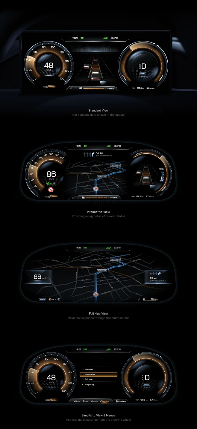 automotive car dashboard Interface UI user interface cockpit instrument ...