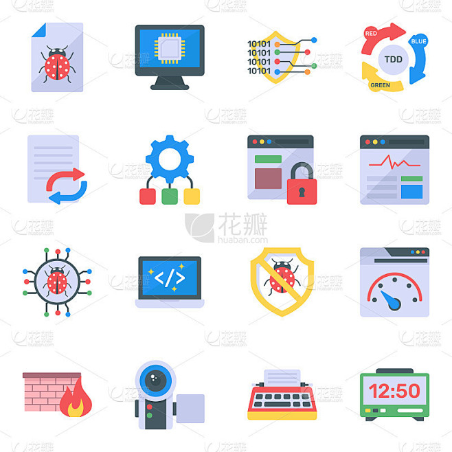 调试和Web技术平面图标包