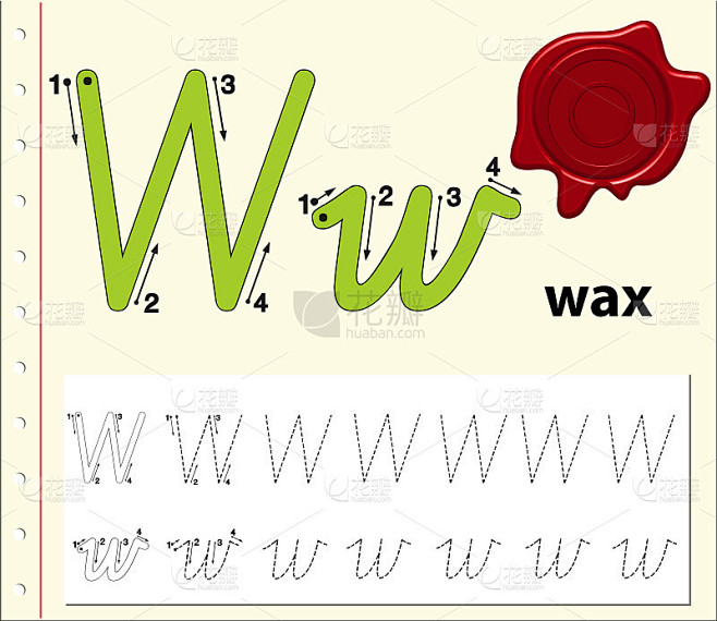 Letter W tracing alphabet worksheets