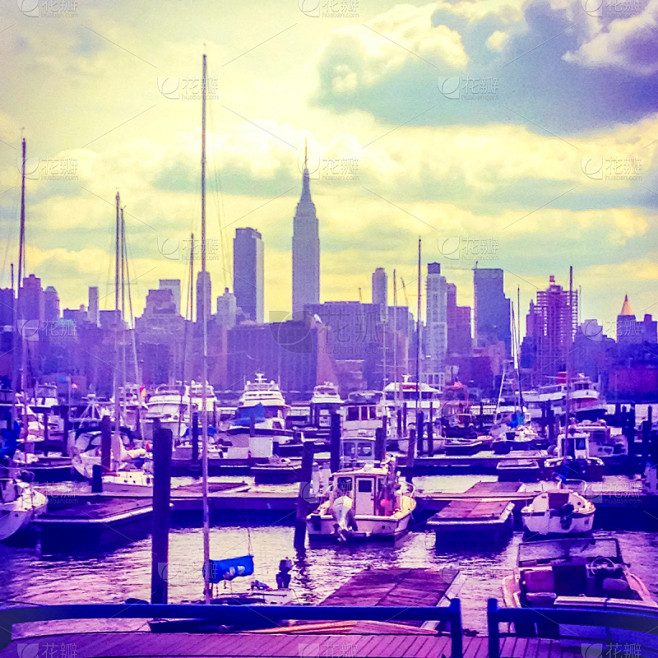 城市天际线,夏天,曼哈顿,热霾,水,天空,美国中大西洋地区,无人,海港,城市生活