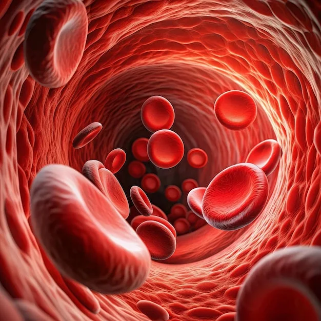 Red blood cells flowing through vein Human body-花瓣网