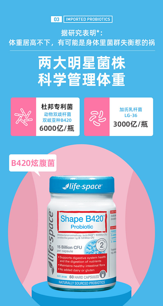 澳洲life space益生菌b420调理肠胃大人身材管理塑身瘦子菌60粒-tmall.hk天猫国际
