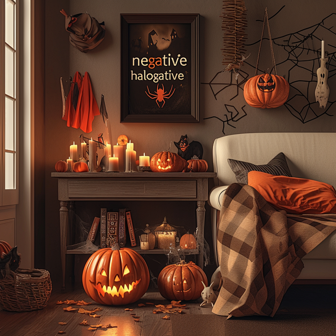 znrroy9577_Halloween_themed_room_with_pumpkin_spider_web_and_ca ...