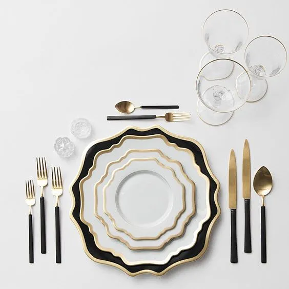 Anna Weatherley Chargers in Black/Gold + AW Dinnerware + NEW two-toned ...
