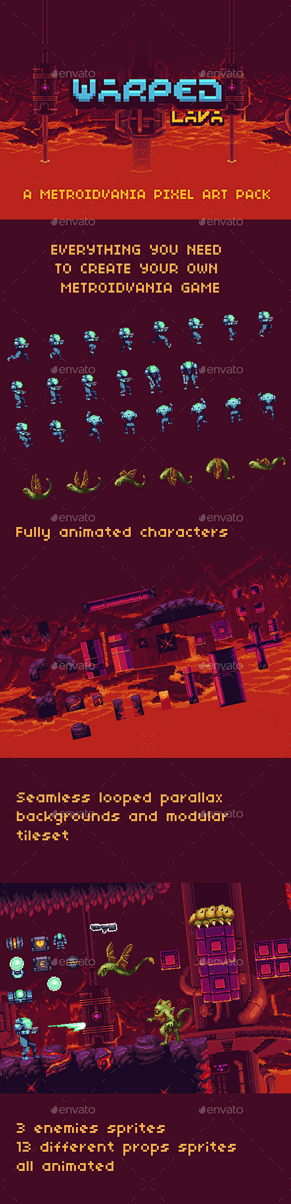 扭曲的熔岩——游戏包游戏资产Warped Lava - Game Kits Game Assets2 d、洞穴、经典、火、熔岩、银河,像素 ...