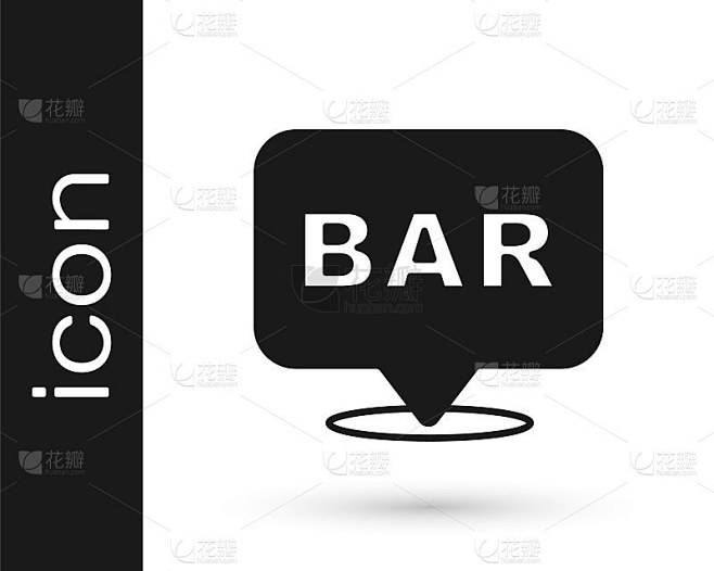 黑色酒精或啤酒酒吧位置图标孤立的白色背景。象征着饮酒，酒吧，俱乐部，酒吧。向量