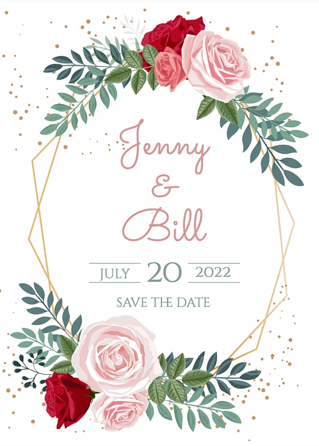 Simple Literary Hand Painted Fower Frame Wedding Greeting card素材-花瓣网