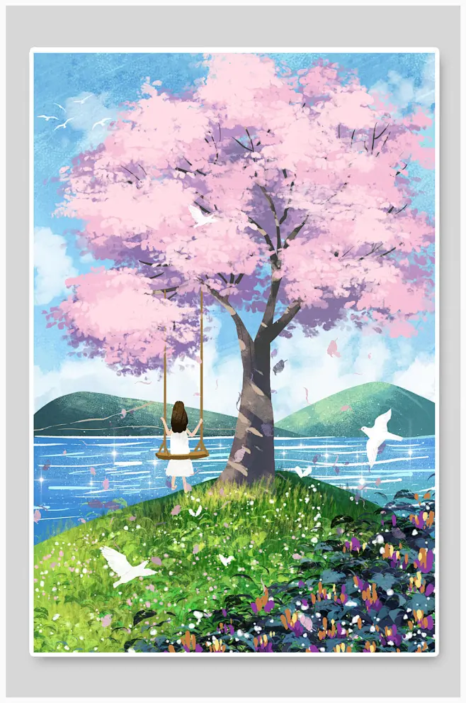 粉色樱花树插画素材-众图网-花瓣网