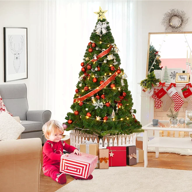 Costway 5Ft/6Ft/7Ft/8Ft Artificial PVC Christmas Tree W/Stand Holiday ...