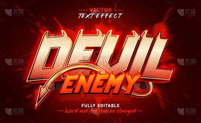 Red devil game title style editable text effect te