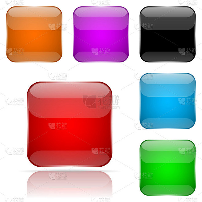 Colored 3d glass buttons. Square icons