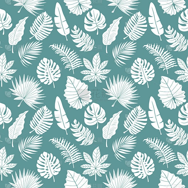 Pastel vector pattern Blue seamless tropical backg素材-花瓣网
