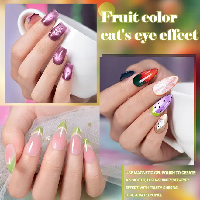 Bozlin New Arrival 50 Colors Fruit Cat Eye Gel Nail Polish 15ml Hema ...