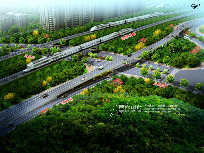 3a良村路上跨凤凰路鸟瞰（日景） 高架桥跨线桥效果图