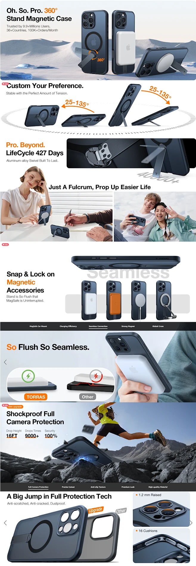Amazon.com: TORRAS Magnetic 360°Stand Case for iPhone 16 Pro Max Case ...