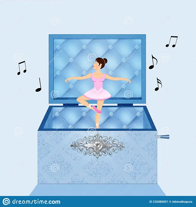 音乐盒中舞女的插图-花瓣网