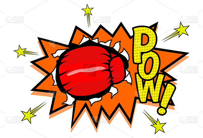 漫画演讲气泡与文本Pow和插图的拳击手套，矢量