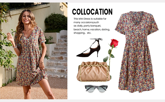 PRETTYGARDEN Summer Dress for Women 2023 Short Sleeve V Neck Ruffle ...