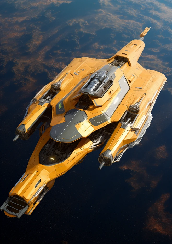 photorealistic photo of a huge two colored streamlined big spaceship in ...