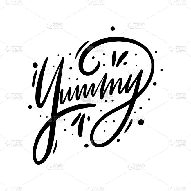 Yummy sign. Hand drawn vector lettering. Isolated 素材-花瓣网
