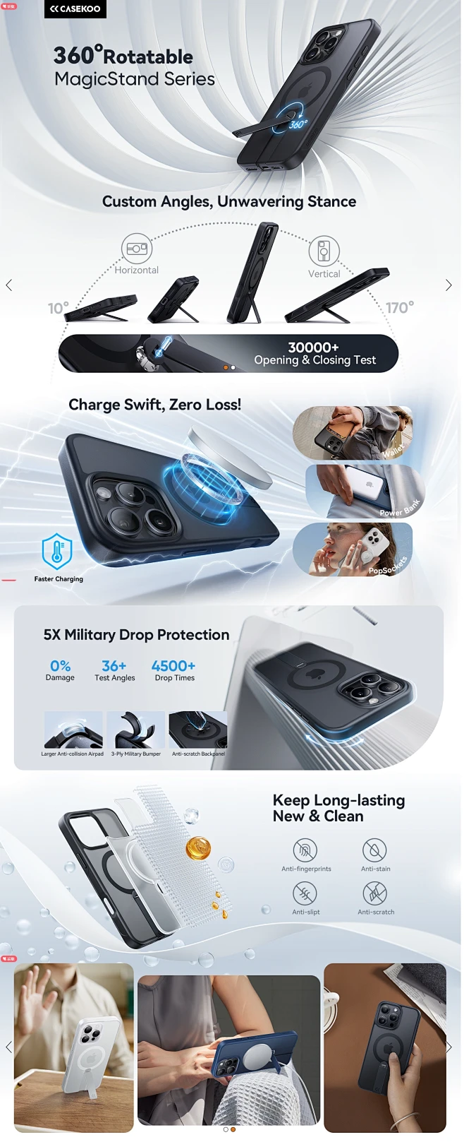 Amazon.com: CASEKOO Patented 360° Spin Stand [Stand at Any Angle] for ...