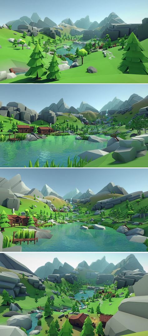 Lowpoly Style Alpine Woodlands Environment Build your own Mountain or
