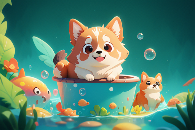 00224-2793488464-A cute little corgi swimming underwater, in the style ...